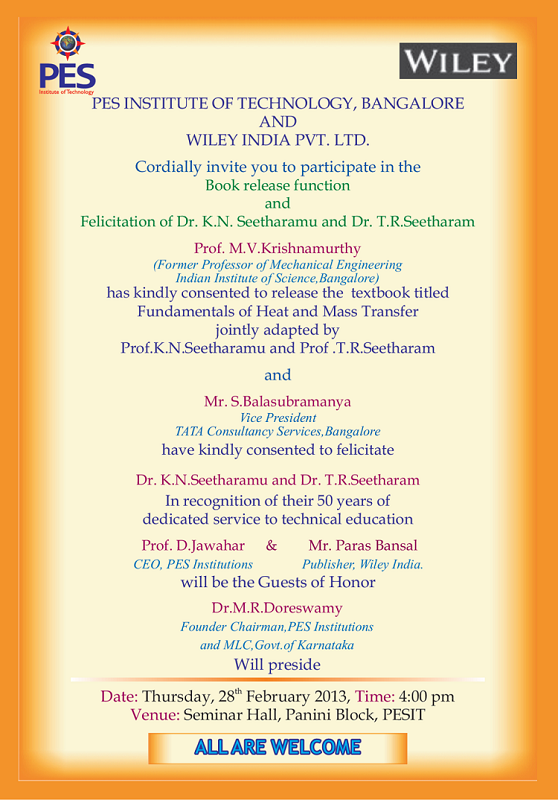 Invitation to Book Release: Fundamentals of Heat & Mass Transfer, 28th ... Invitation to Book Release: Fundamentals of Heat & Mass Transfer, 28th ...